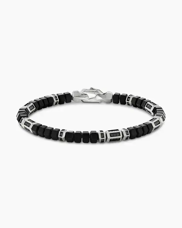 David Yurman Sterling Silver Black Onyx & Hematite Bead Bracelet